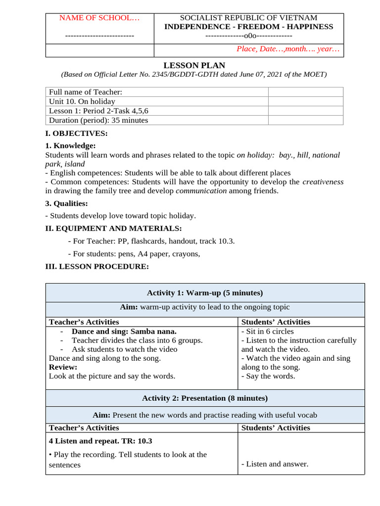 Unit 10 Lesson 1: Holiday Vocabulary | PDF | Learning | Human Communication