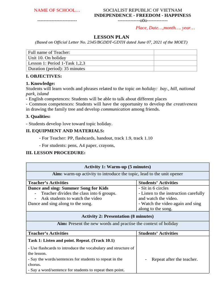 Unit 10 Lesson 1: Holiday Vocabulary | PDF | Linguistics | Cognition