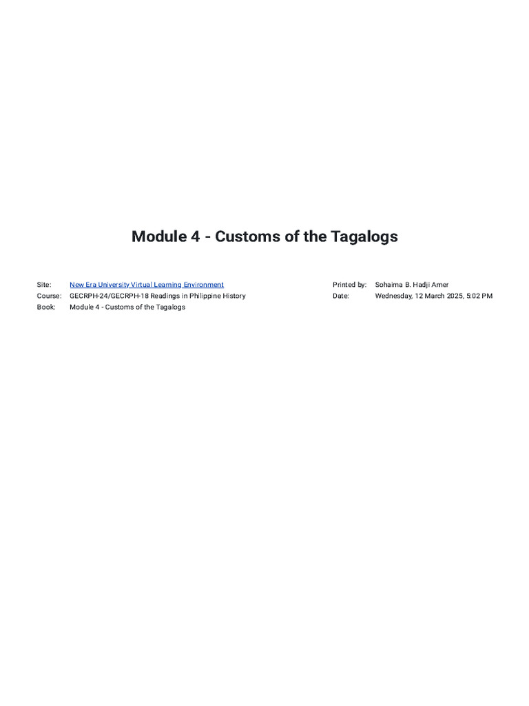Customs of the Tagalogs Overview | PDF