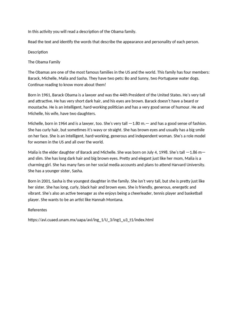 The Obama Family: Descriptions & Traits | PDF