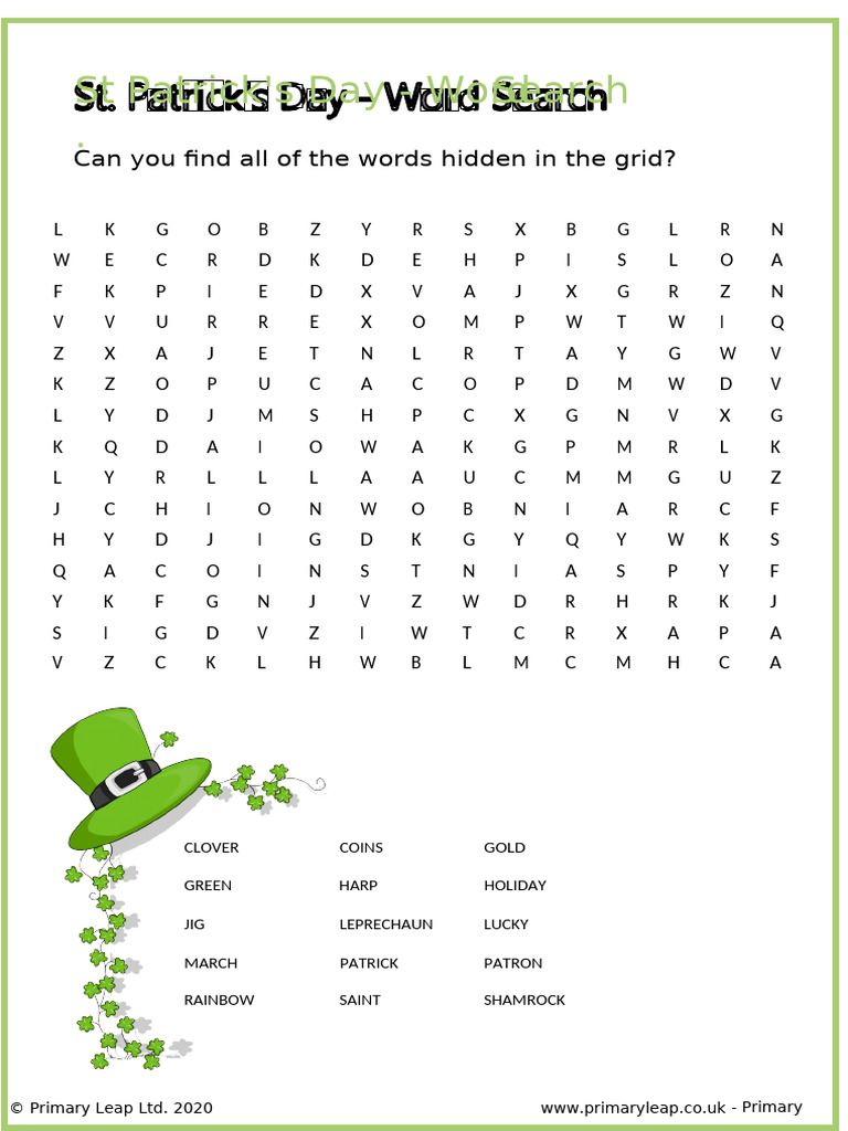 St. Patrick's Day Word Search Puzzle | PDF
