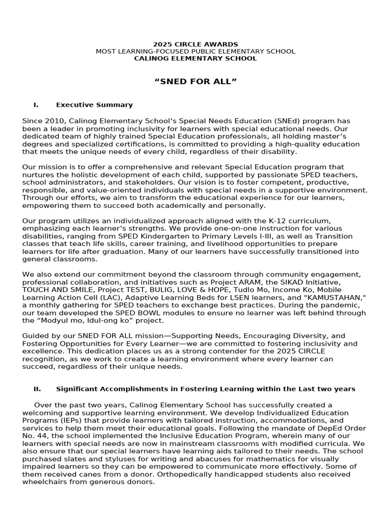 2025-SPED-CES-CIRCLE-AWARD-WRITE-UP-final-copy (1) | PDF | Learning ...