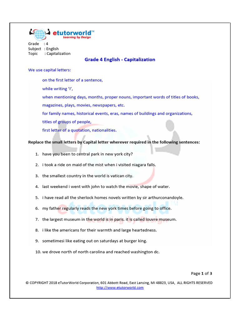 Grade 4 English - Capitalization | PDF | Linguistics