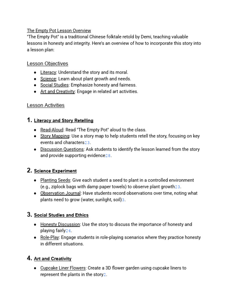 The Empty Pot Lesson Overview | PDF