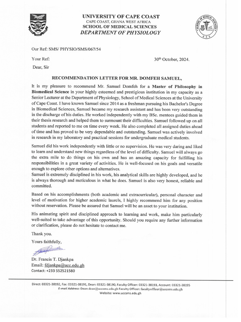 Recommendation Letter For Samuel - Unlocked Signed | PDF