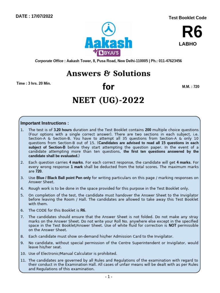 Code r6 Labho Qs Ans Solution Neet 2022 (1) | PDF | Polymers | Waves