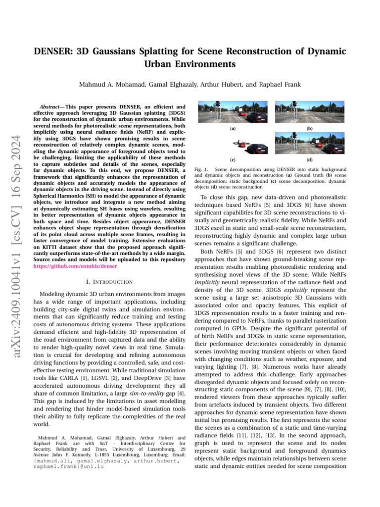 DENSER: 3D Gaussians Splatting For Scene Reconstruction of Dynamic Urban Environments | PDF | 3 ...
