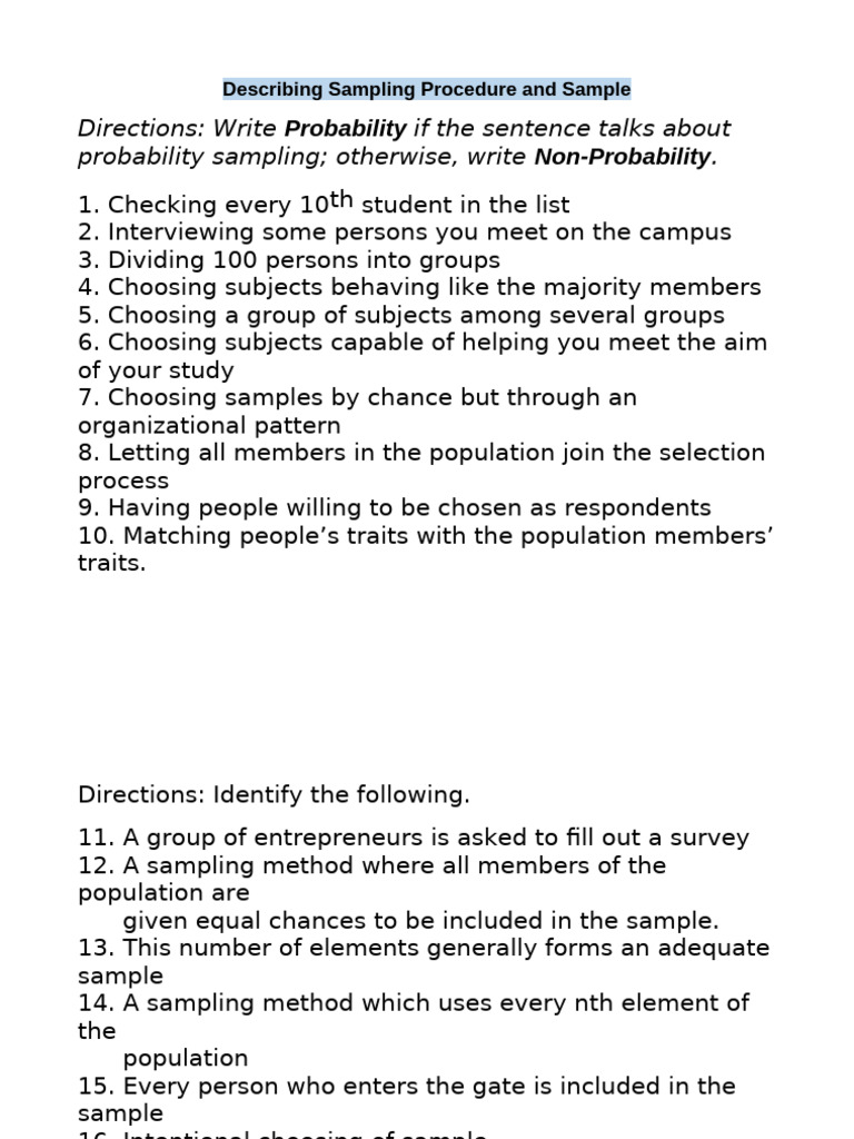 Describing Sampling Procedure and Sample | PDF