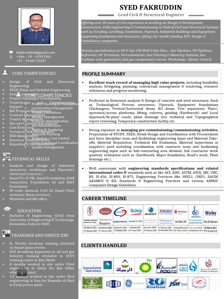 Syed Fakruddin-Civil & Structural Engineer - Resume | PDF | Natural Gas | Specification ...