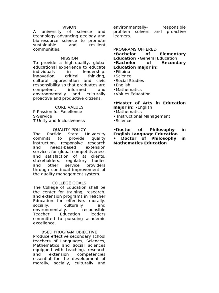 Partido State University Education Programs | PDF