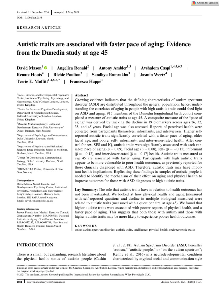 Mason 2021 - Autistic Traits Associated With Ageing | PDF | Autism ...