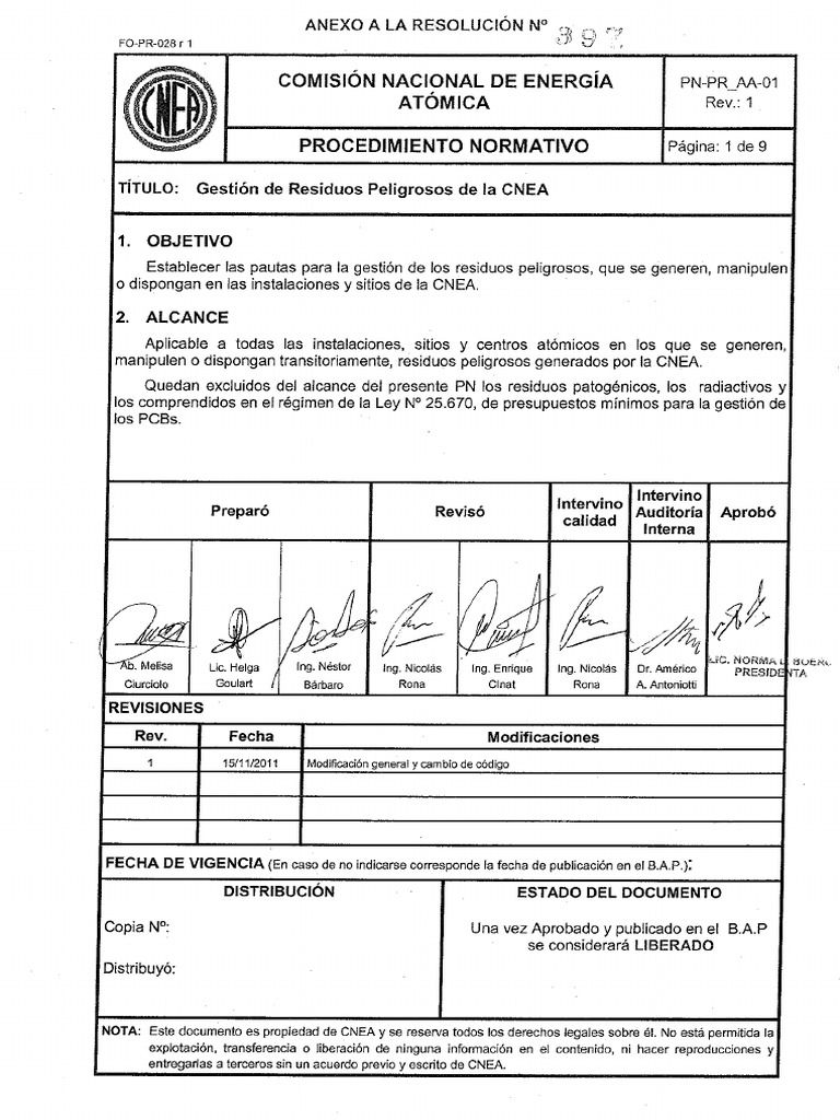 PN-PR AA-01 r1 GestionResiduosPeligrosos-BAP2012-70-Anexo RP 397 | PDF
