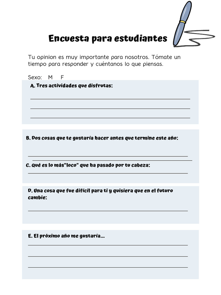 Encuesta para Estudiantes de Fin de Periodo Escolar | PDF