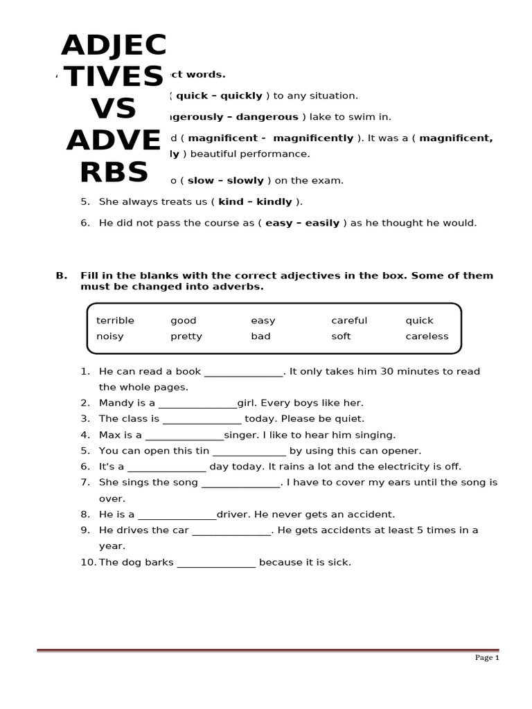 Adjectives vs Adverbs Worksheet | PDF