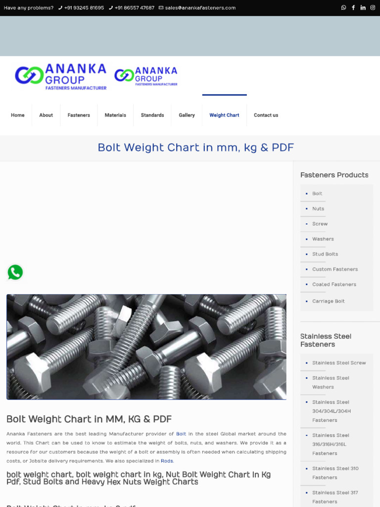 Bolts_weight chart | PDF
