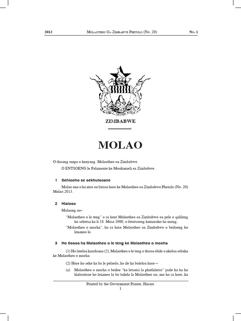 Constitution of Zim Act SOTHO FINAL-1 | PDF | Languages | Foreign ...