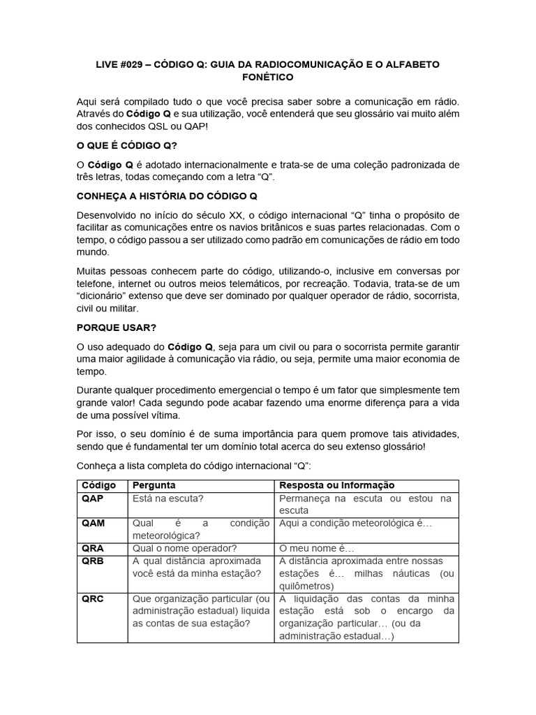 Guia do Código Q em Radiocomunicação | PDF