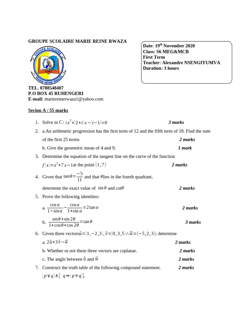 Mathematics For s6 Final | PDF | Function (Mathematics) | Complex Number
