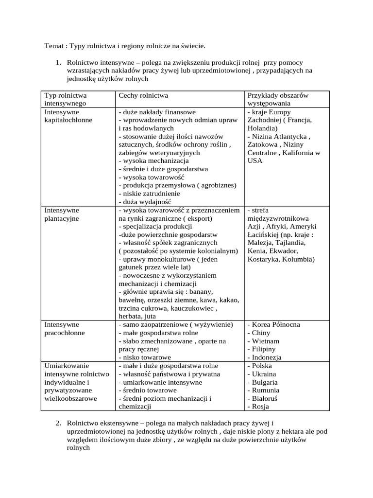 Typy Rolnictwa Na Świecie 2 | PDF