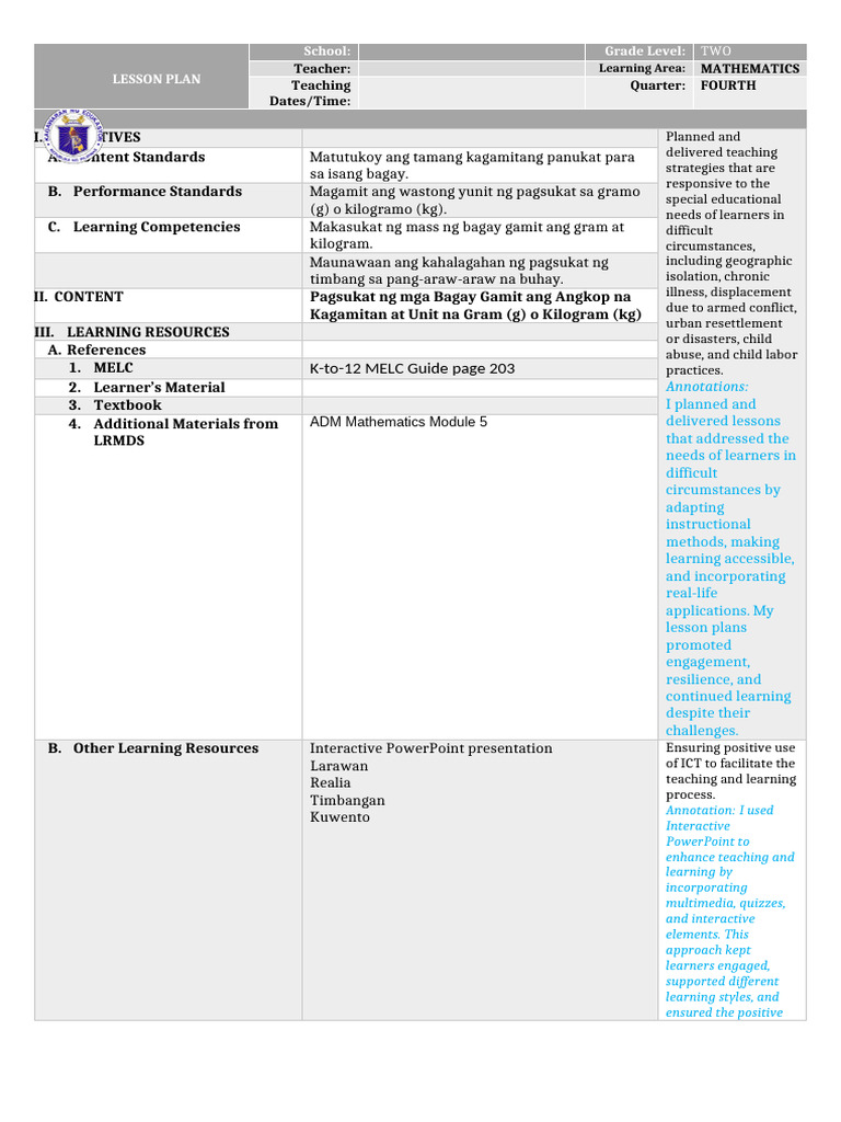 Math2_Week5_Q4_kg and g | PDF | Learning | Literacy