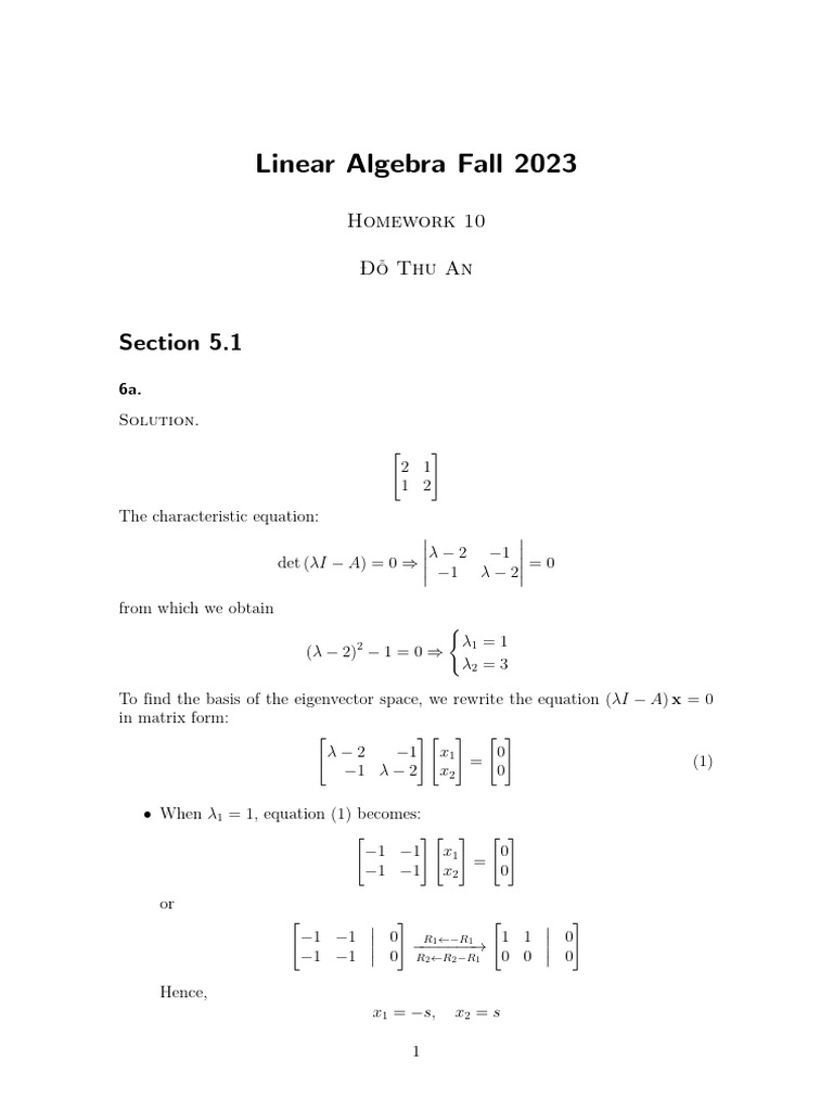 HW10 - Do Thu An | PDF | Eigenvalues And Eigenvectors | Vector Space