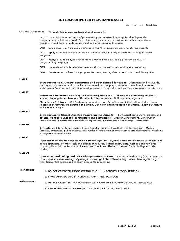 frmCourseSyllabusIPDownload (6) | PDF | C++ | Pointer (Computer Programming)