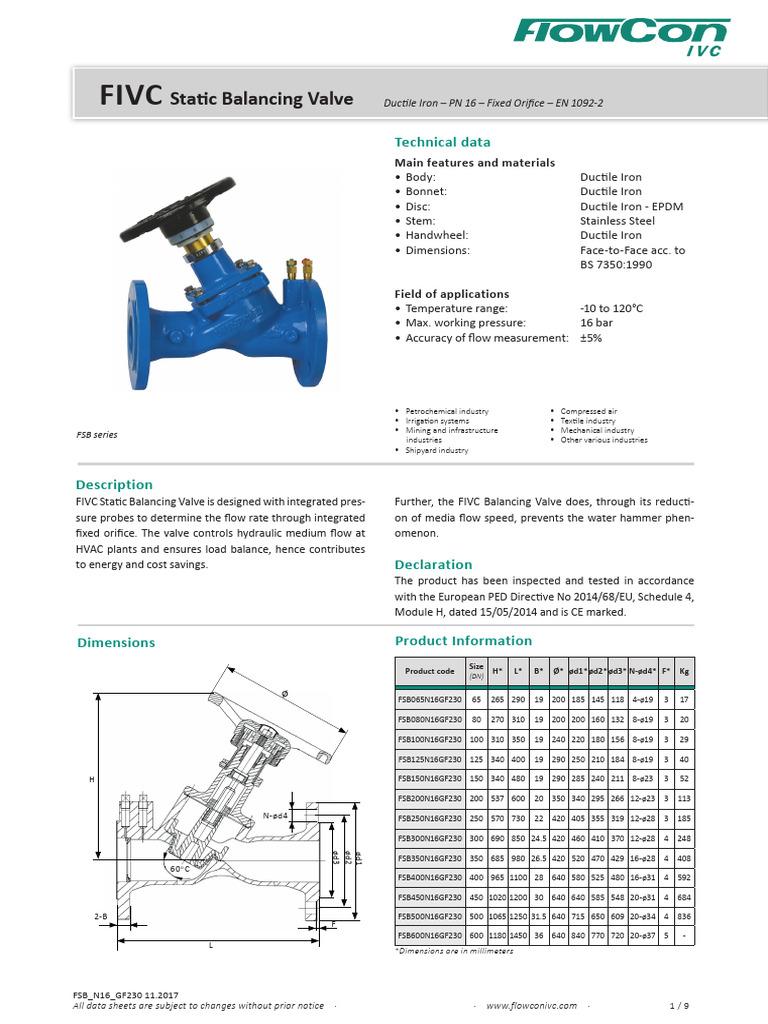 FIVC Static Balancing Valve Specs | PDF | Valve | Flow Measurement