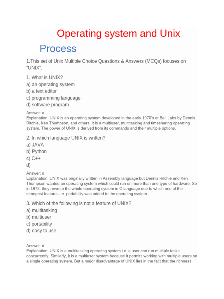 UNIX Operating System MCQs Guide | PDF | Cpu Cache | Unix