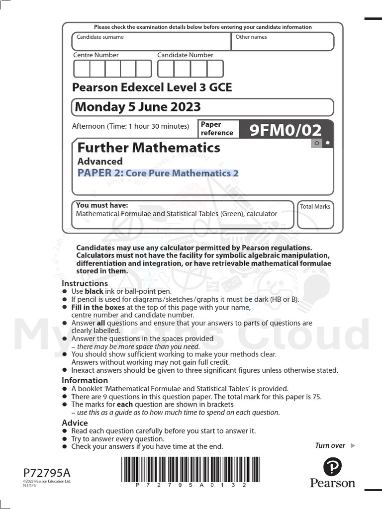 June 2023 A Level Core Pure 2 Detailed Written MS | PDF | Matrix (Mathematics) | Area