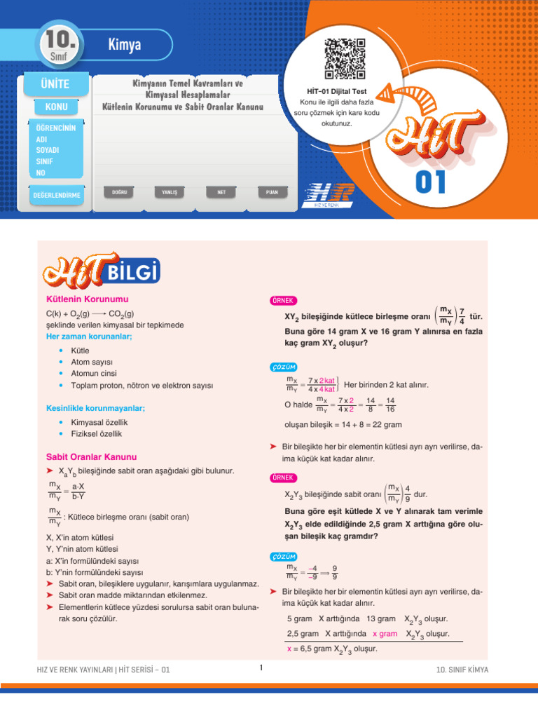 Sınıf Kimya HİT SERİSİ - HIZ VE RENK - 2024 - Ornek | PDF