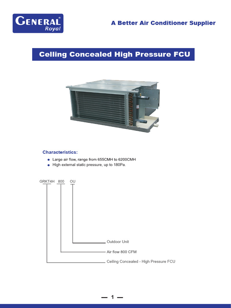 Grkt4h Ceiling Concealed High Pressure Fcu GRKT4H Celling Concealed High Pressure FCU | PDF ...