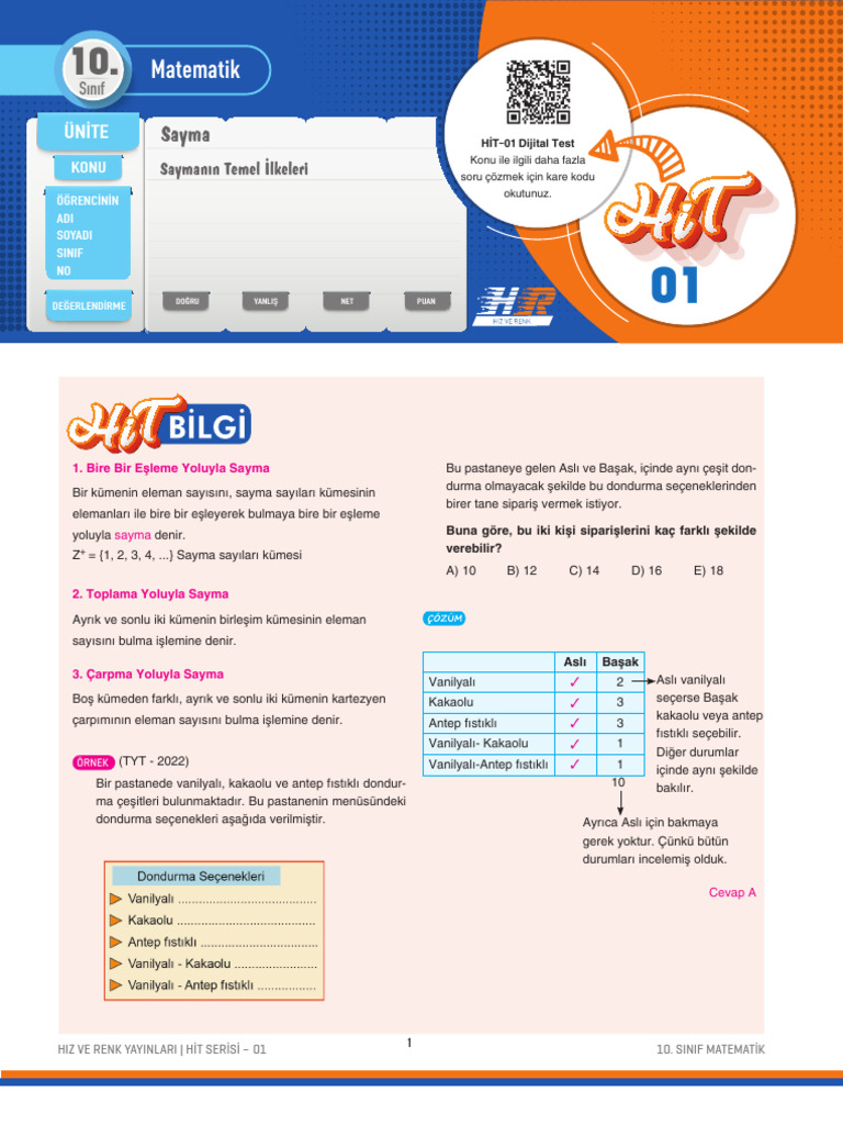 Sınıf Matematik HİT SERİSİ - HIZ VE RENK - 2024 - Ornek | PDF
