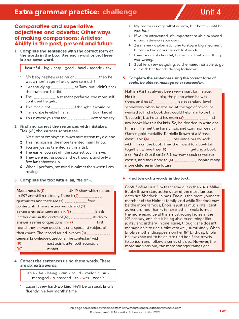 Grammar Practice: Ability and Comparatives | PDF | Adjective | Linguistics