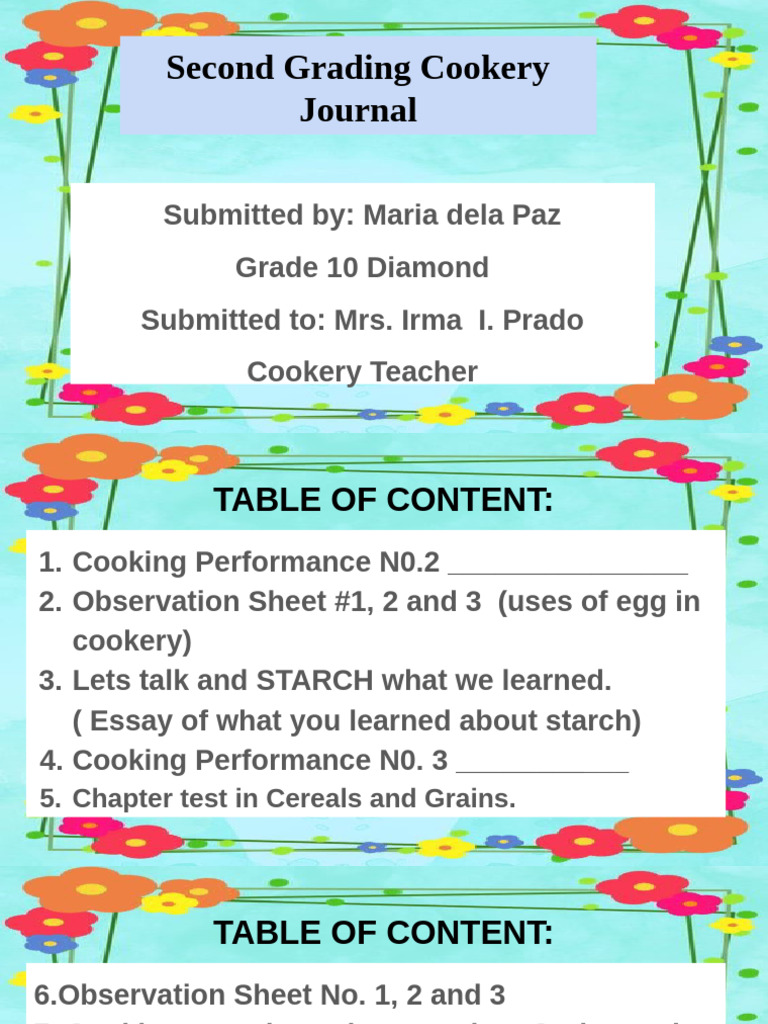 Second Grading Cookery Journal | PDF