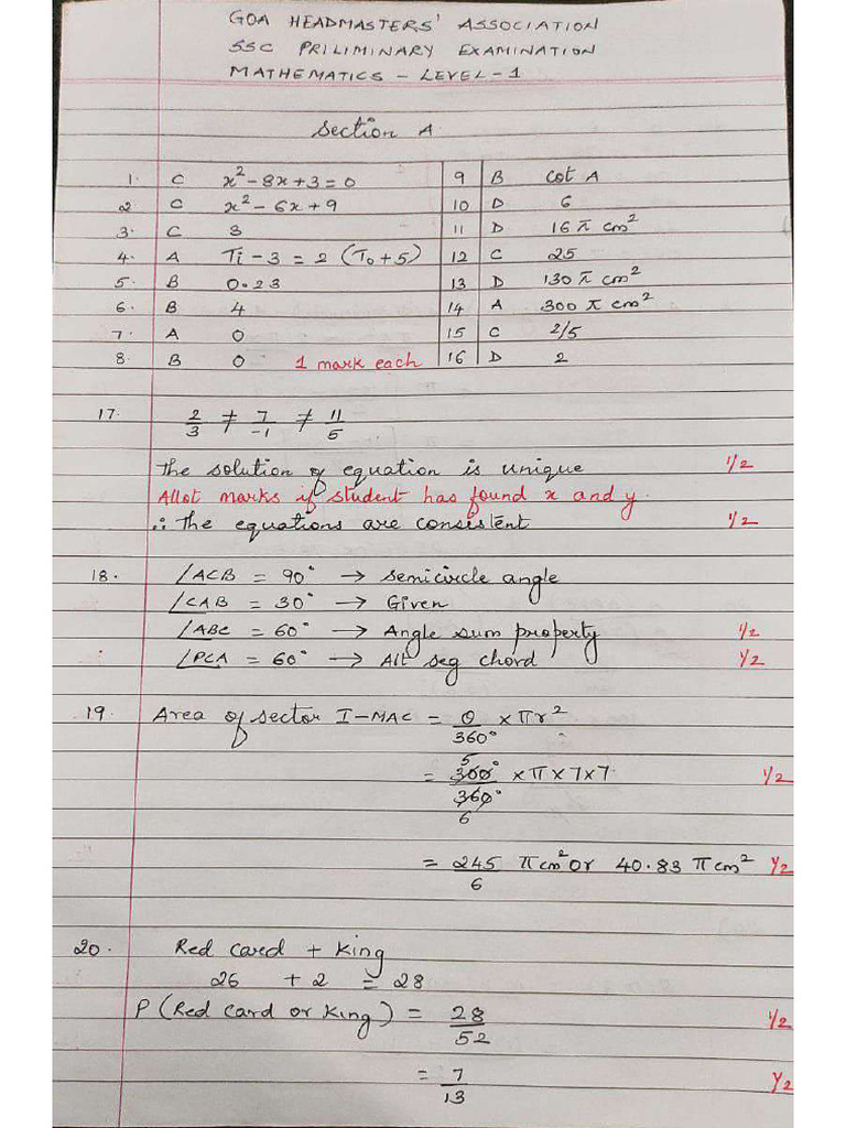 Maths Level 1 - Answer Key | PDF