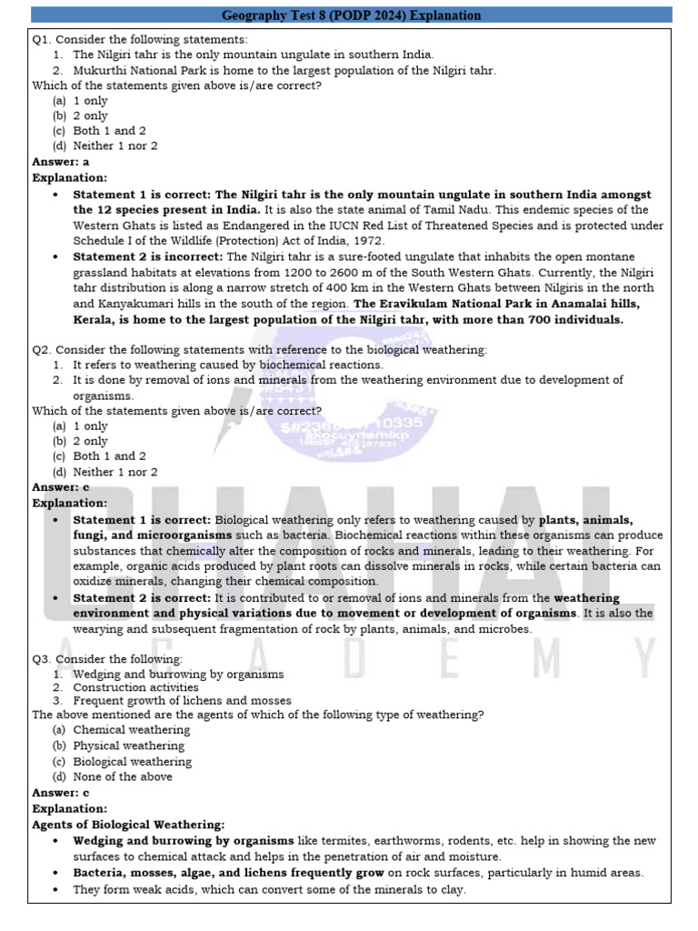 Geography Test 8 (PODP 2024) Explanation | PDF | Weathering | Soil