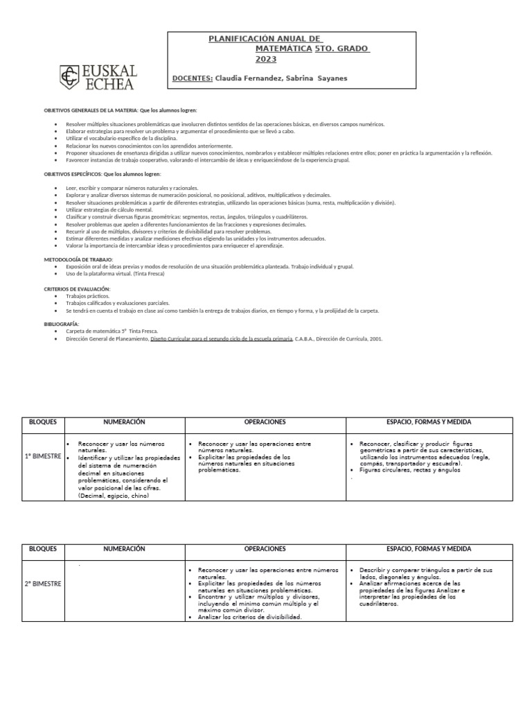 Planificacion_Anual_de_Matematica_2023 | PDF | Ángulo | Decimal