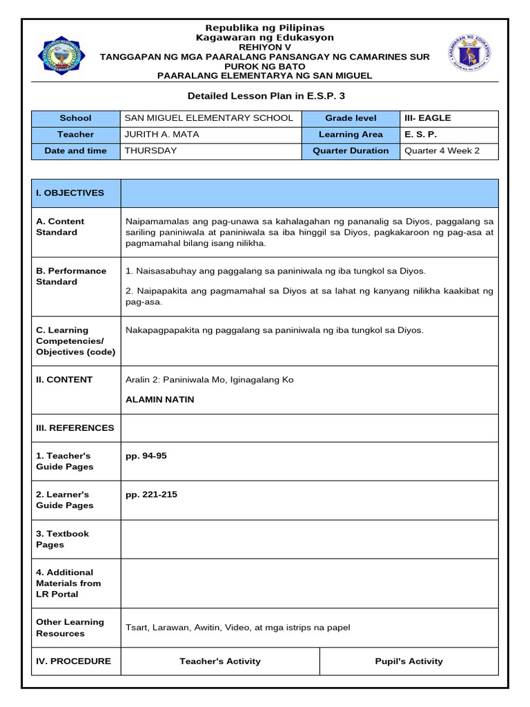 Detailed Lesson Plan in ESP 3 | PDF