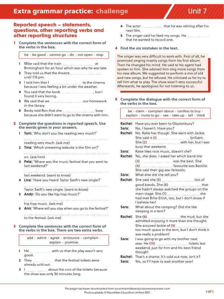 Level5 U7 Extra Grammar Practice Challenge | PDF