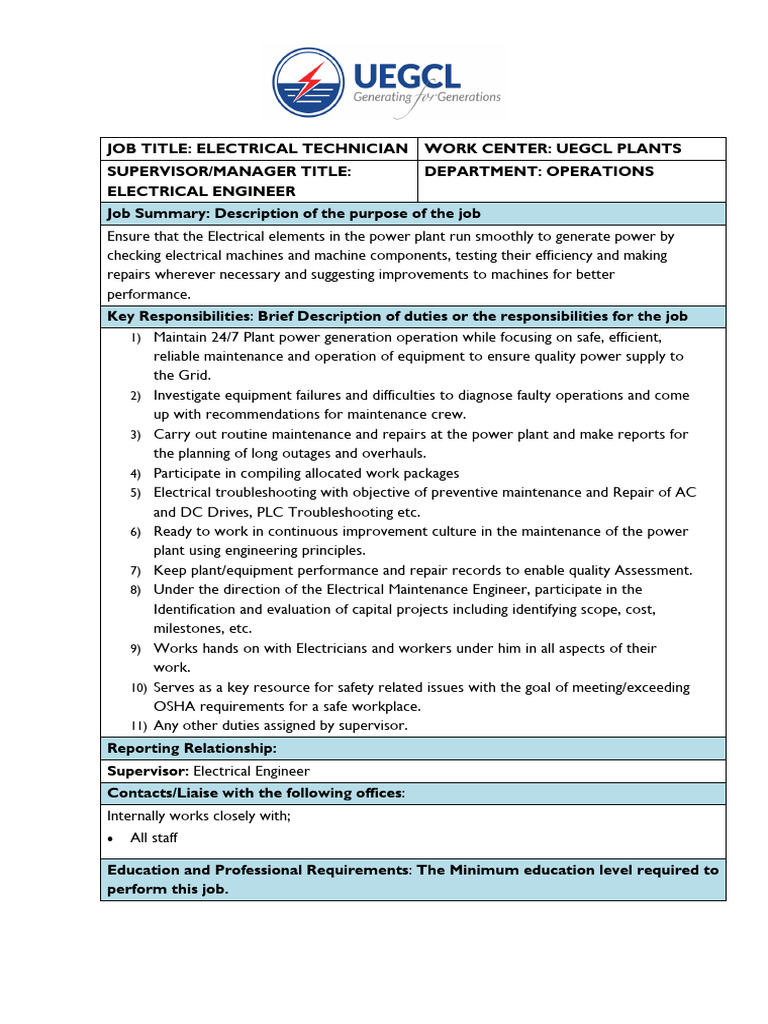 Electrical Technician Job Description | PDF | Electrician | Business
