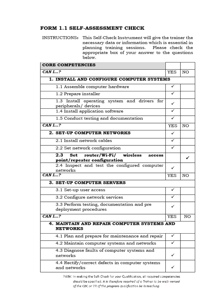 form 1.1 SELF-ASSESSMENT CHECK | PDF
