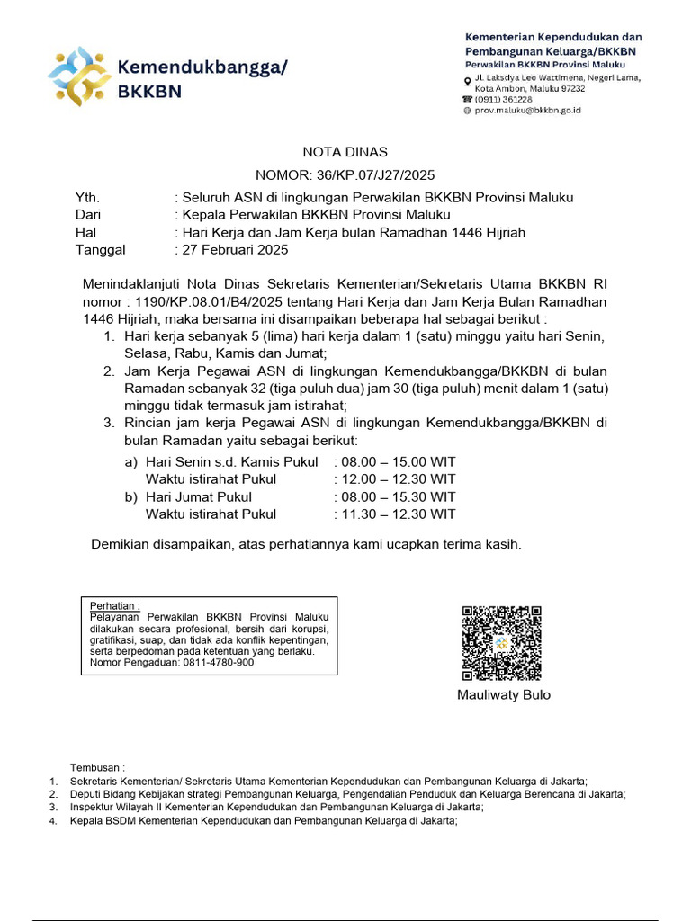 Nota Dinas Jam Kerja Ramadhan 2025 | PDF