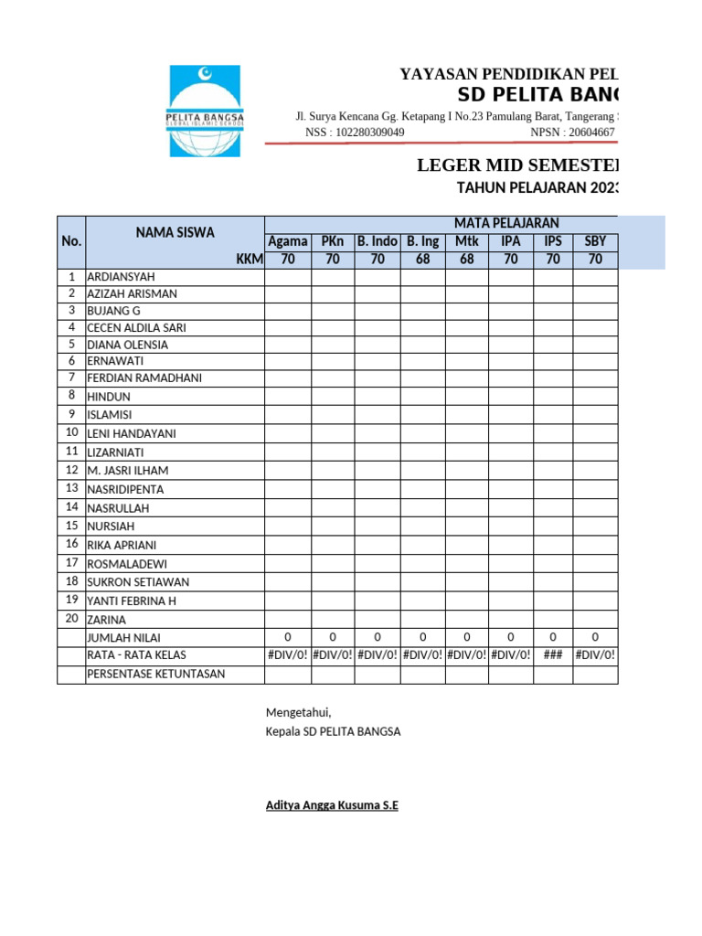 Aplikasi Rapor MID Sederhana Mudah, Praktis Dan Otomatis | PDF