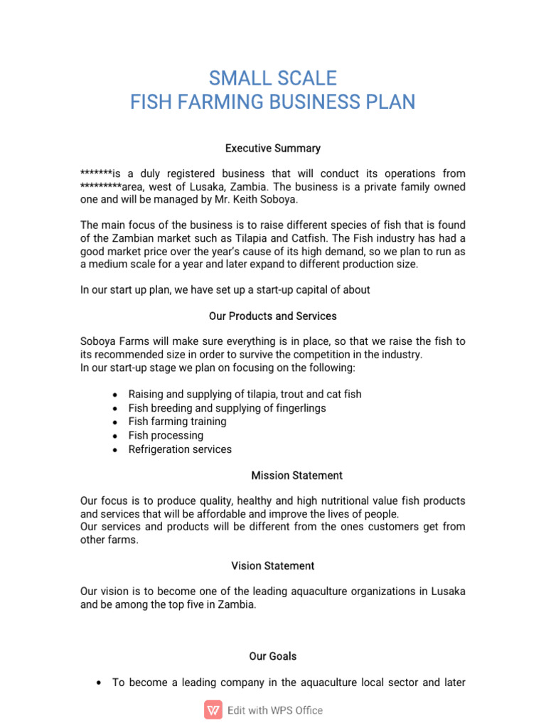 Small Scale Fish Farming Plan in Zambia | PDF | Aquaculture | Marketing
