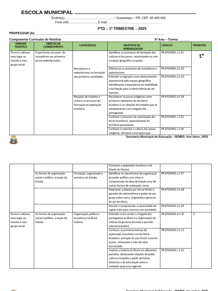 PTD 1º Trimestre 5º Ano 2025 | PDF | Número racional | Decimal