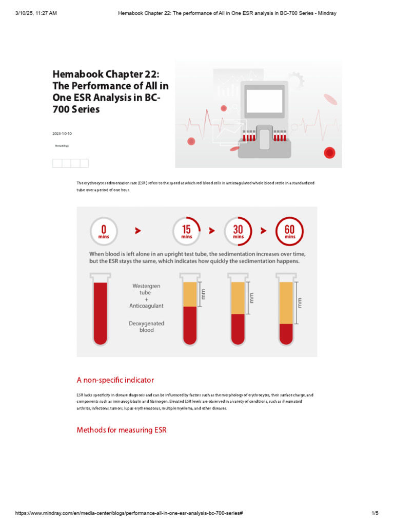Hemabook Chapter 22 - The Performance of All in One ESR Analysis in BC-700 Series - Mindray ...