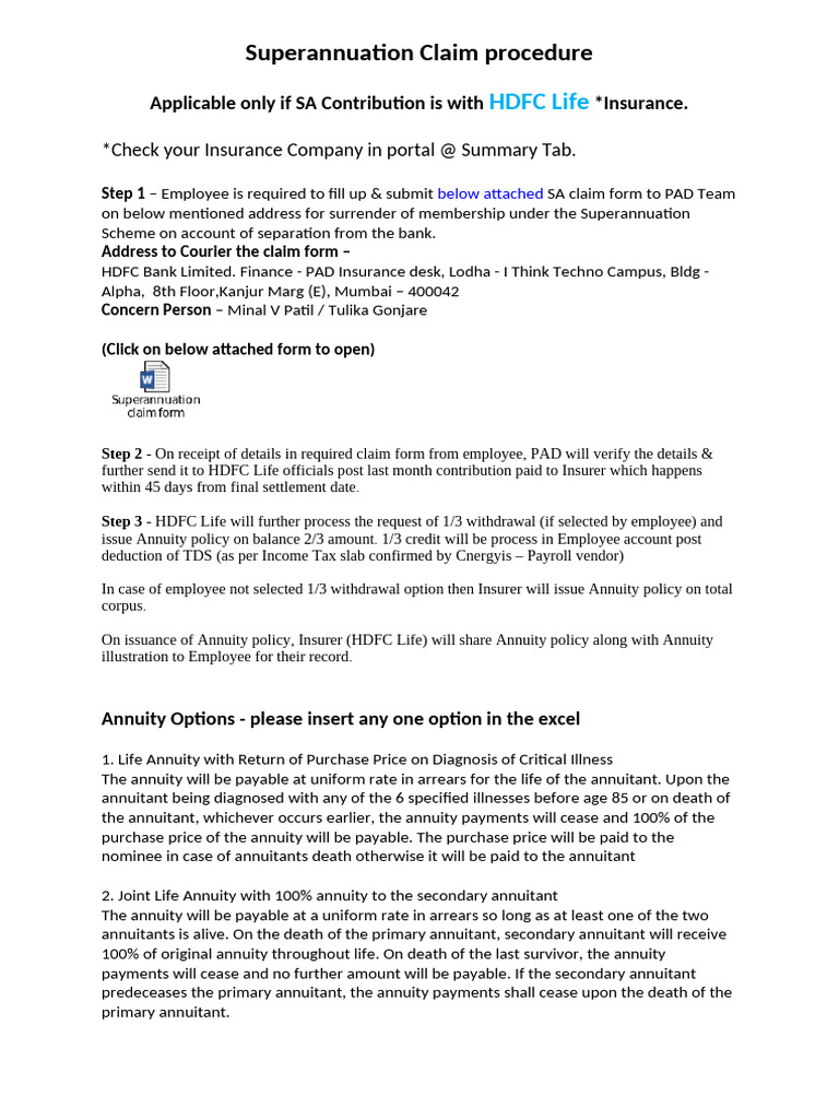 Superannuation claim form & procedure - HDFC Life_V1 (2) | PDF | Life ...