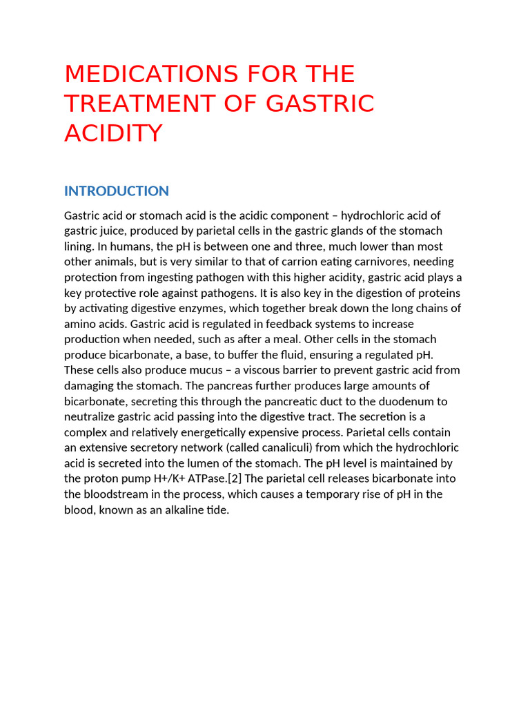 MEDICATIONS FOR THE TREATMENT OF GASTRIC ACIDITY | PDF | Stomach ...