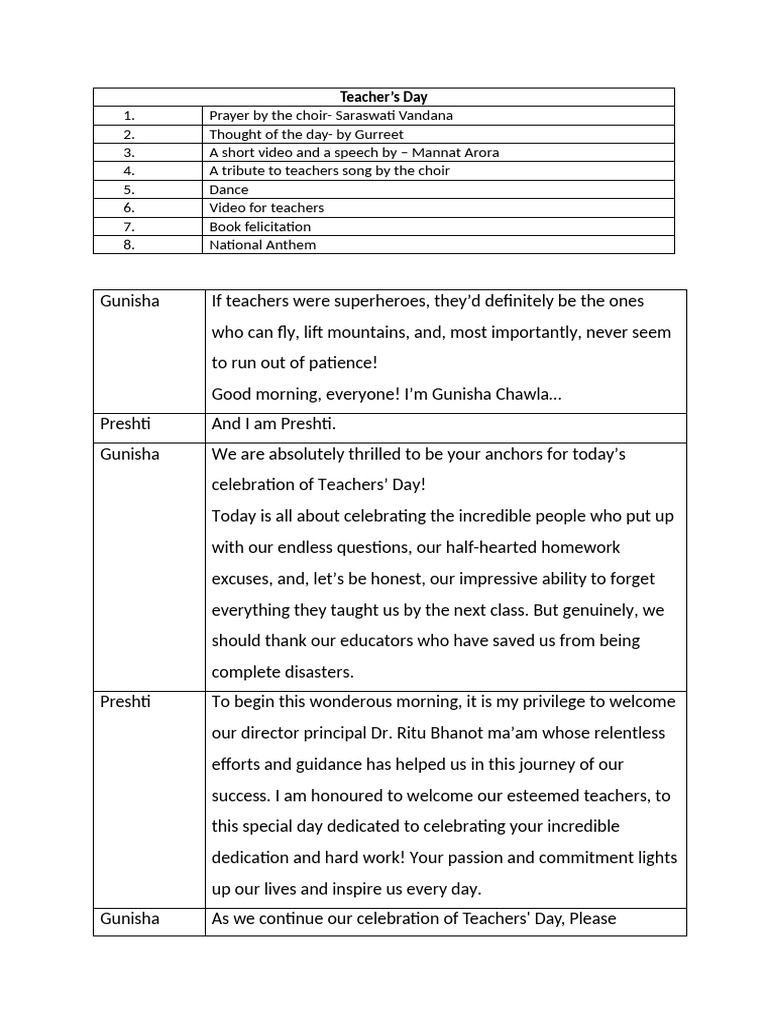 teachers day anchoring script | PDF