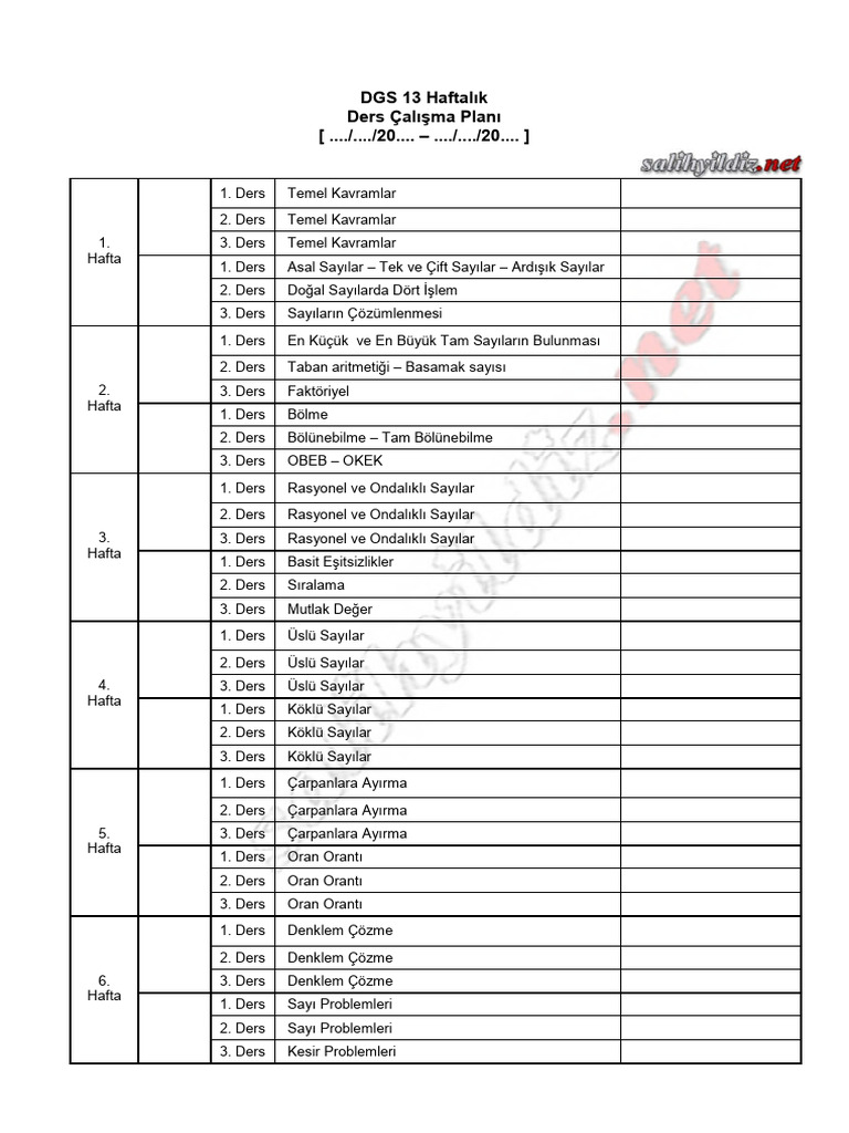 DGS 13 Haftalik Ders Plani | PDF